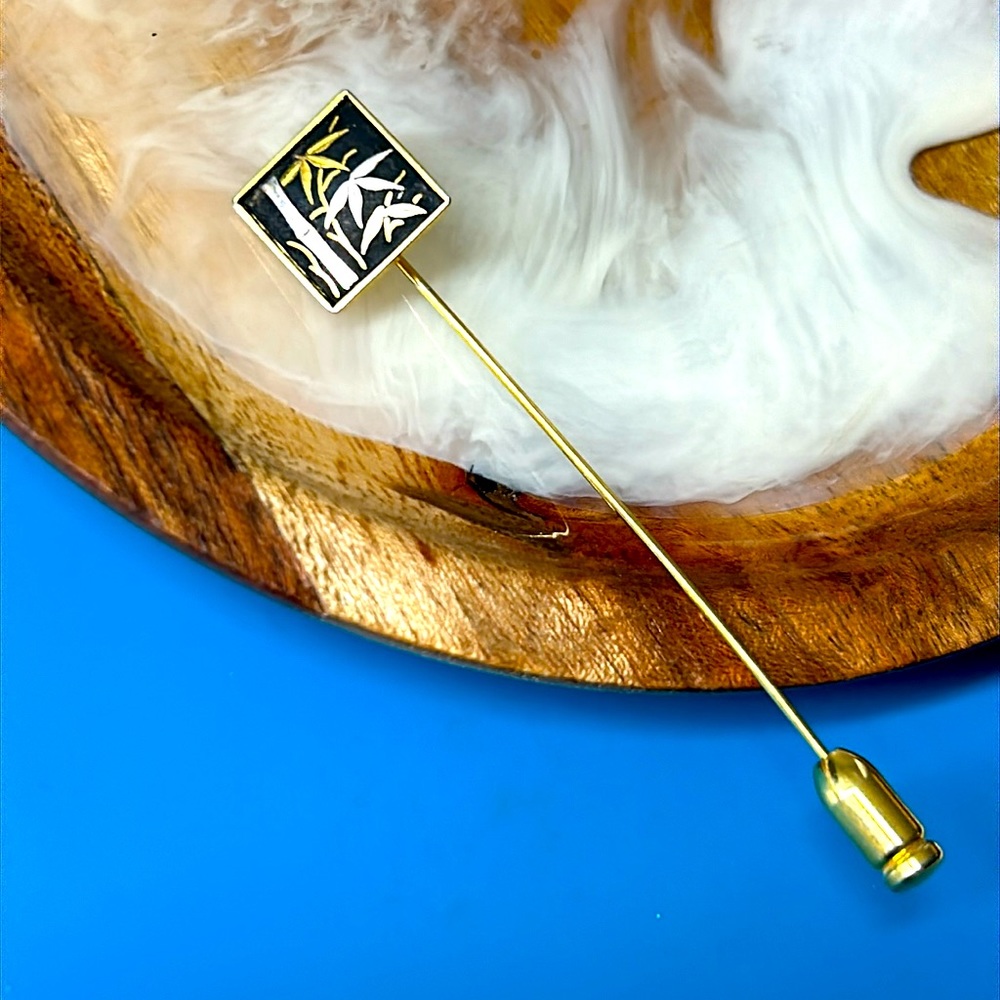 50s Amita Japanese Damascene Stick Lapel Pin - Gem